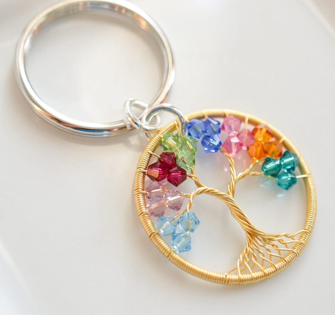Gold Family Tree Keychain Family Tree Key Chain Personalized | Etsy