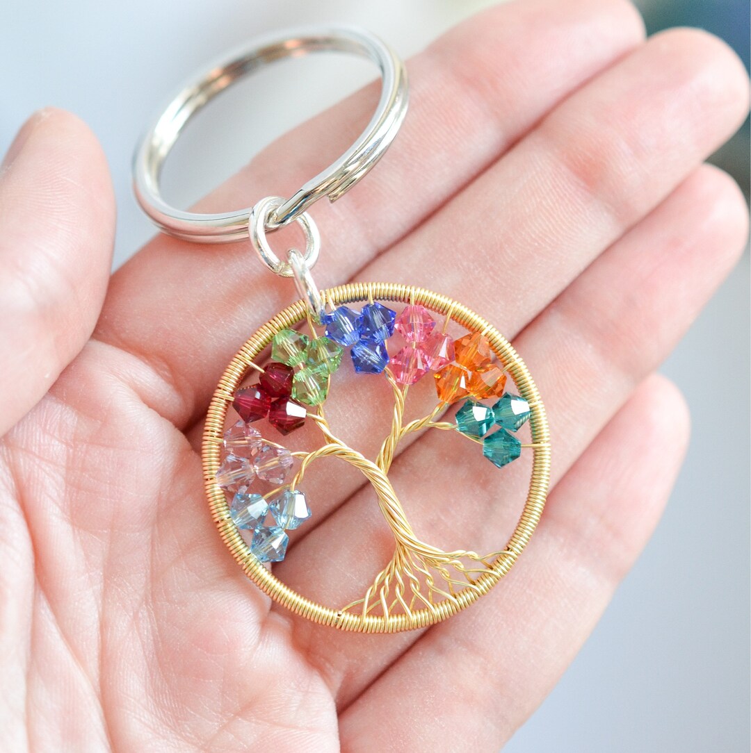 Gold Family Tree Keychain, Family Tree Key Chain, Personalized ...