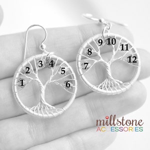 Family Tree Dangle Earrings, Tree of Life Custom, Birthstone Earrings ...