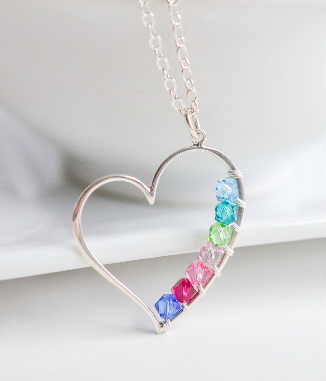 Heart Birthstone Necklace, Inspirational Gift for Women, Open Heart ...