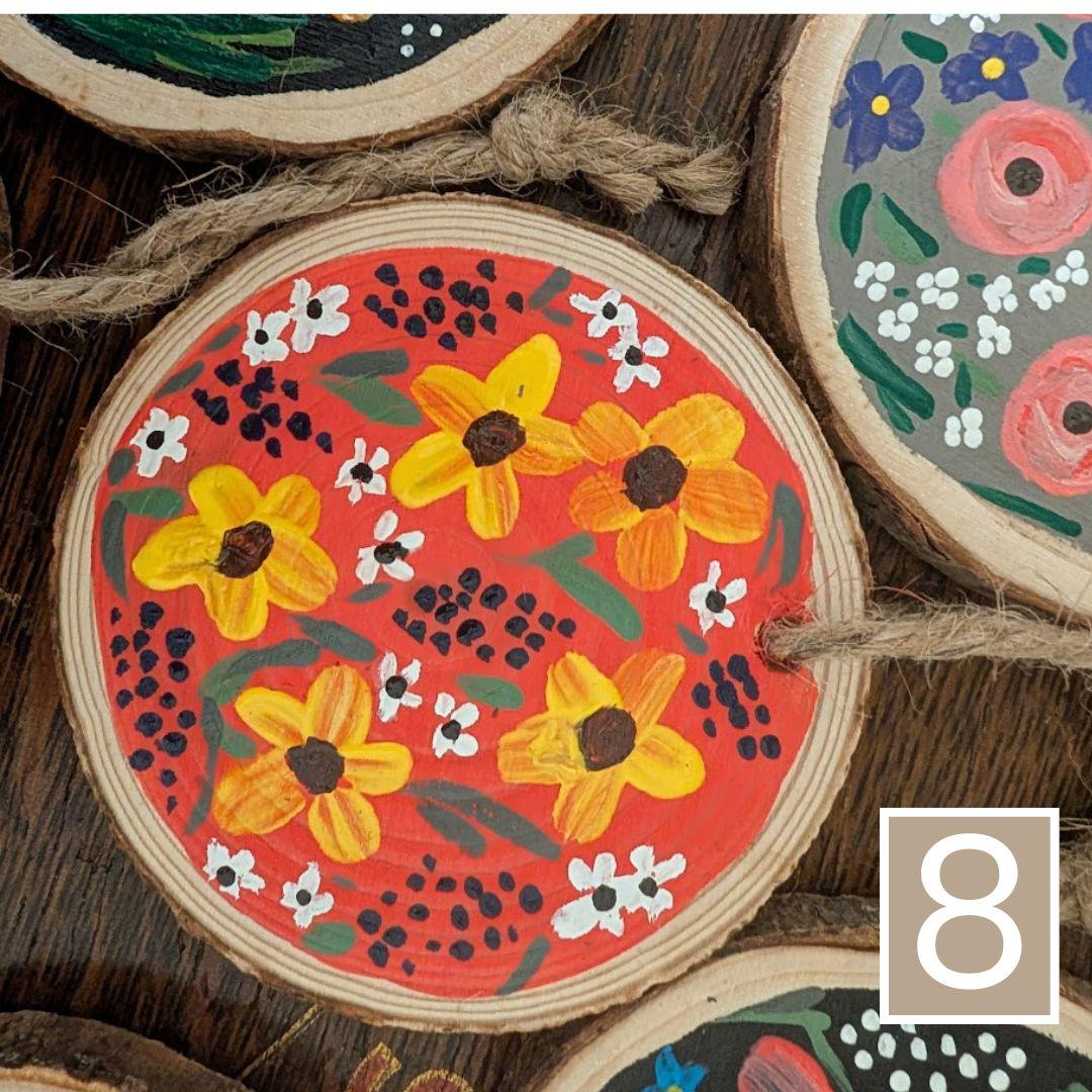 Floral Hand Painted Tree Trunk Slice Ornaments or Hangings - Etsy