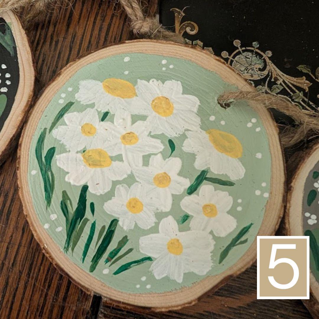 Floral Hand Painted Tree Trunk Slice Ornaments or Hangings - Etsy