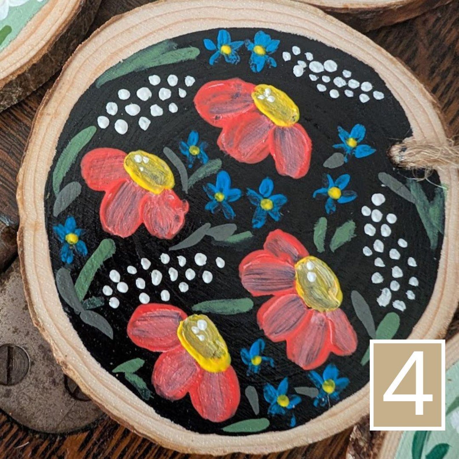 Floral Hand Painted Tree Trunk Slice Ornaments or Hangings - Etsy