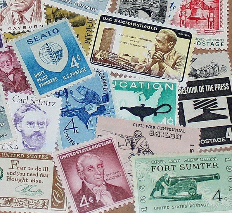 50 Different Unused Vintage 4c US Postage Stamps From the 1950s .. Grab ...