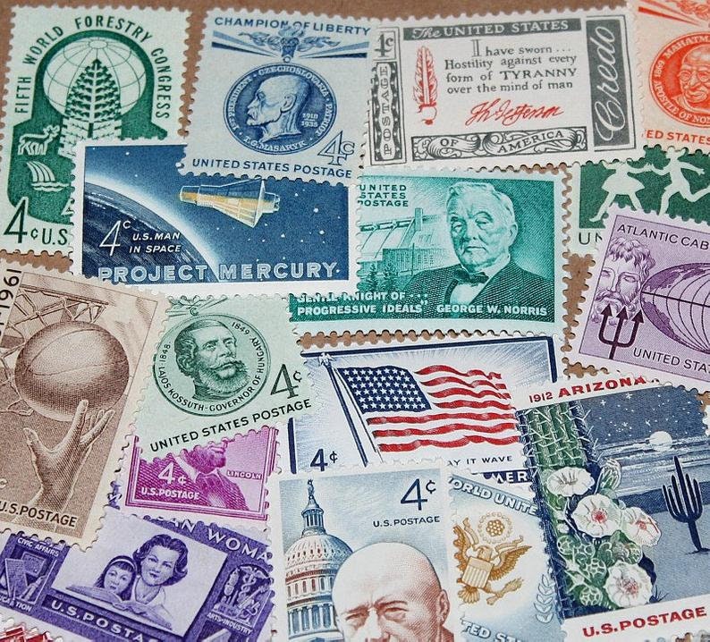50 Different Unused Vintage 4c US Postage Stamps From the 1950s .. Grab ...