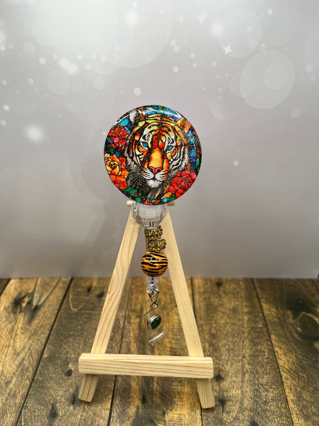 Tiger-stained Glass Badge Reel - Etsy