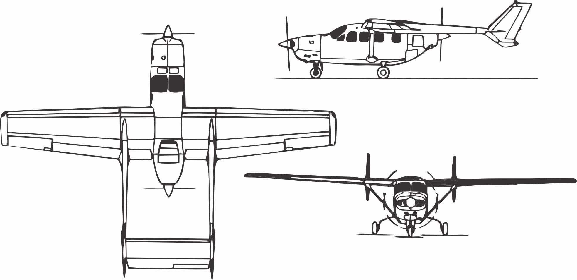 Cessna 337 Skymaster Three View Drawing Printed on Men's Shirt. Great ...