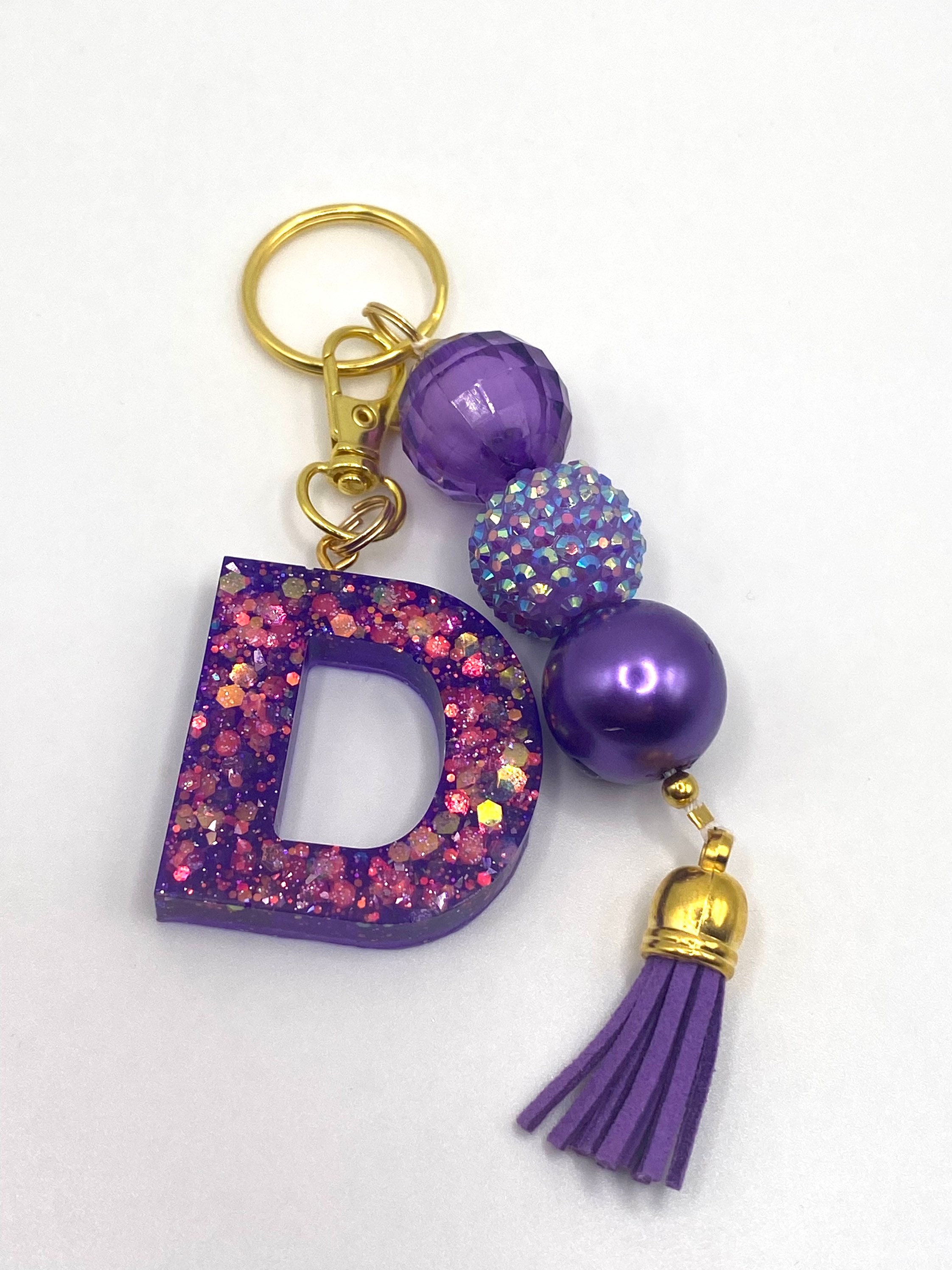 Purple Bubblegum Beaded Keychain With Custom Resin Initial. - Etsy