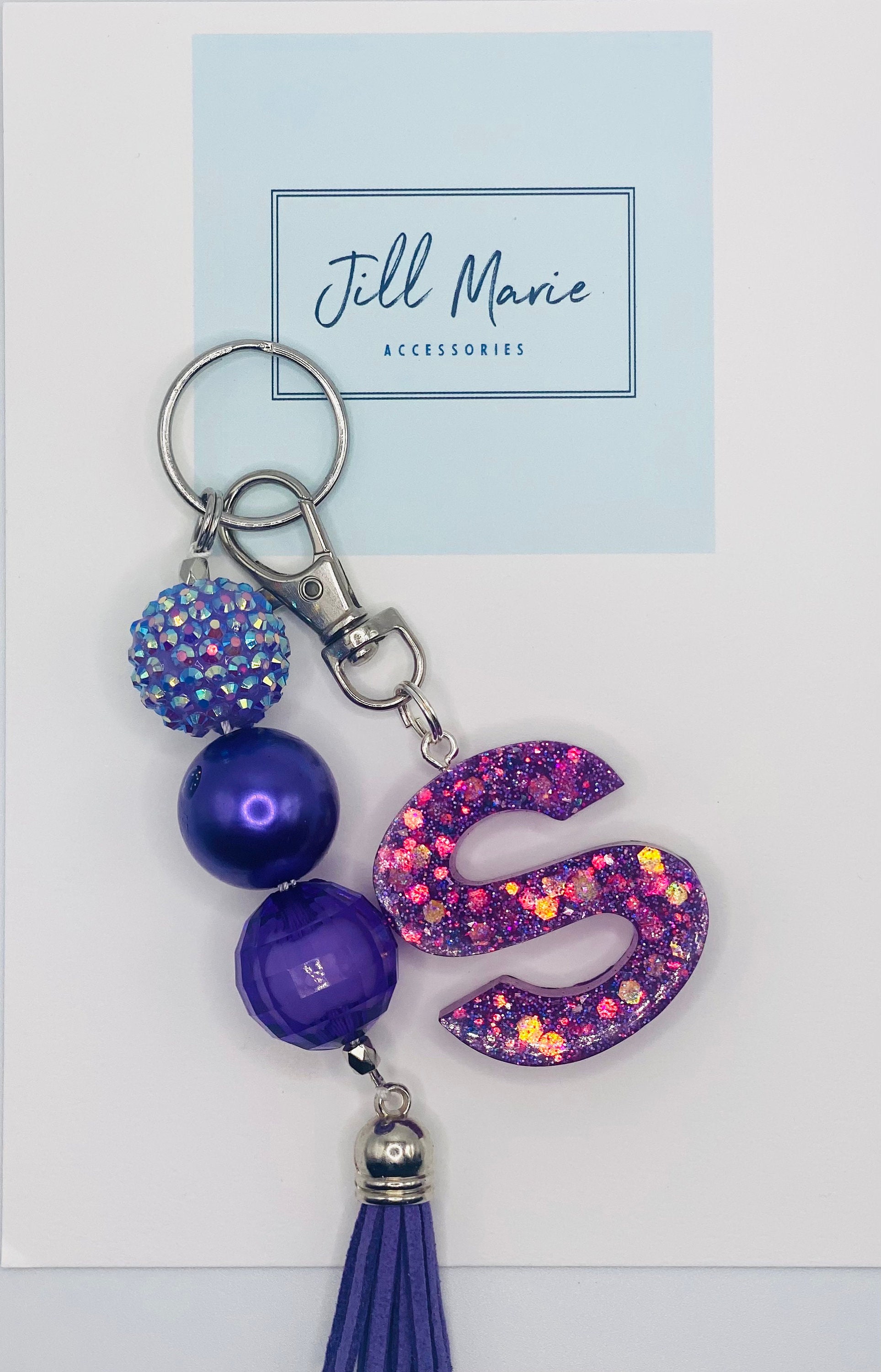 Purple Bubblegum Beaded Keychain With Custom Resin Initial. | Etsy