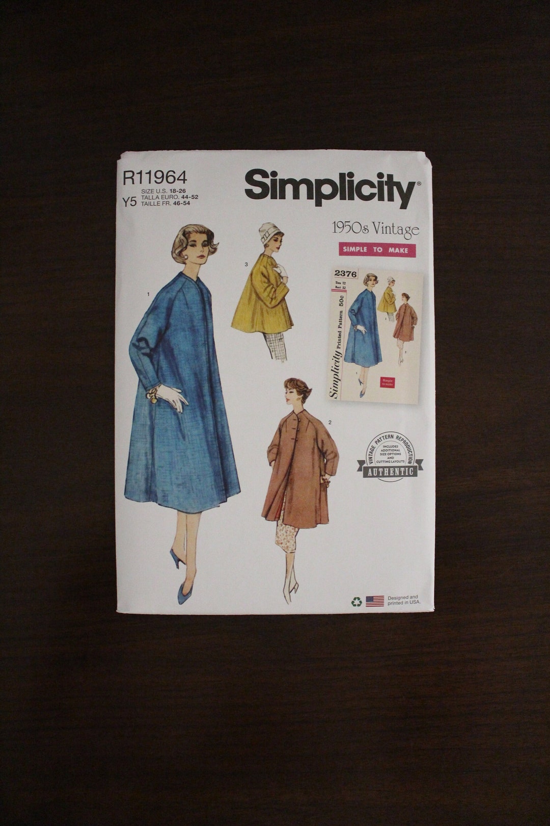 S9847 Misses' Coat Pattern, 1950's Reissue Vintage Swing Coat, Easy ...