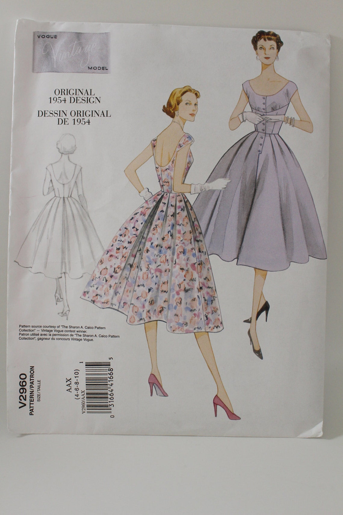 VOGUE V2960 Original 1954 Design ~ Close Fitting, Low Neckline Cap ...