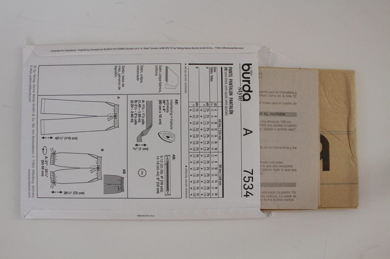 BURDA 7534 ~ Two Styles of Pants ~ Size US 6-18 ~ Uncut / New in ...