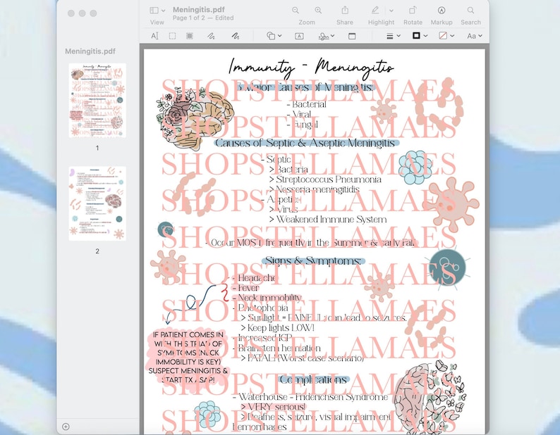 Nursing Notes - Meningitis - Nursing School - Study Guides - Etsy