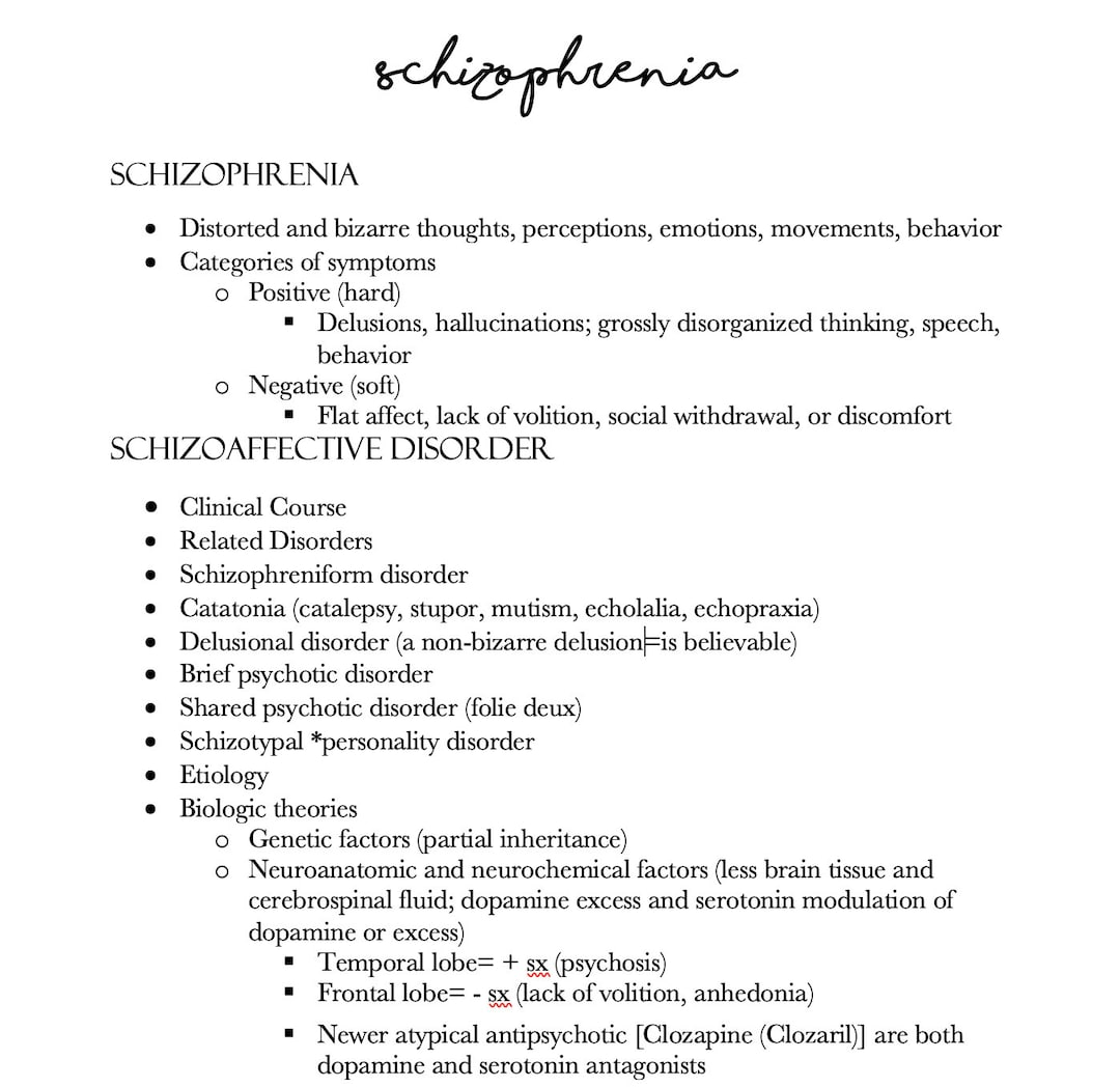 Schizophrenia/ Nursing School /notes/nursing - Etsy