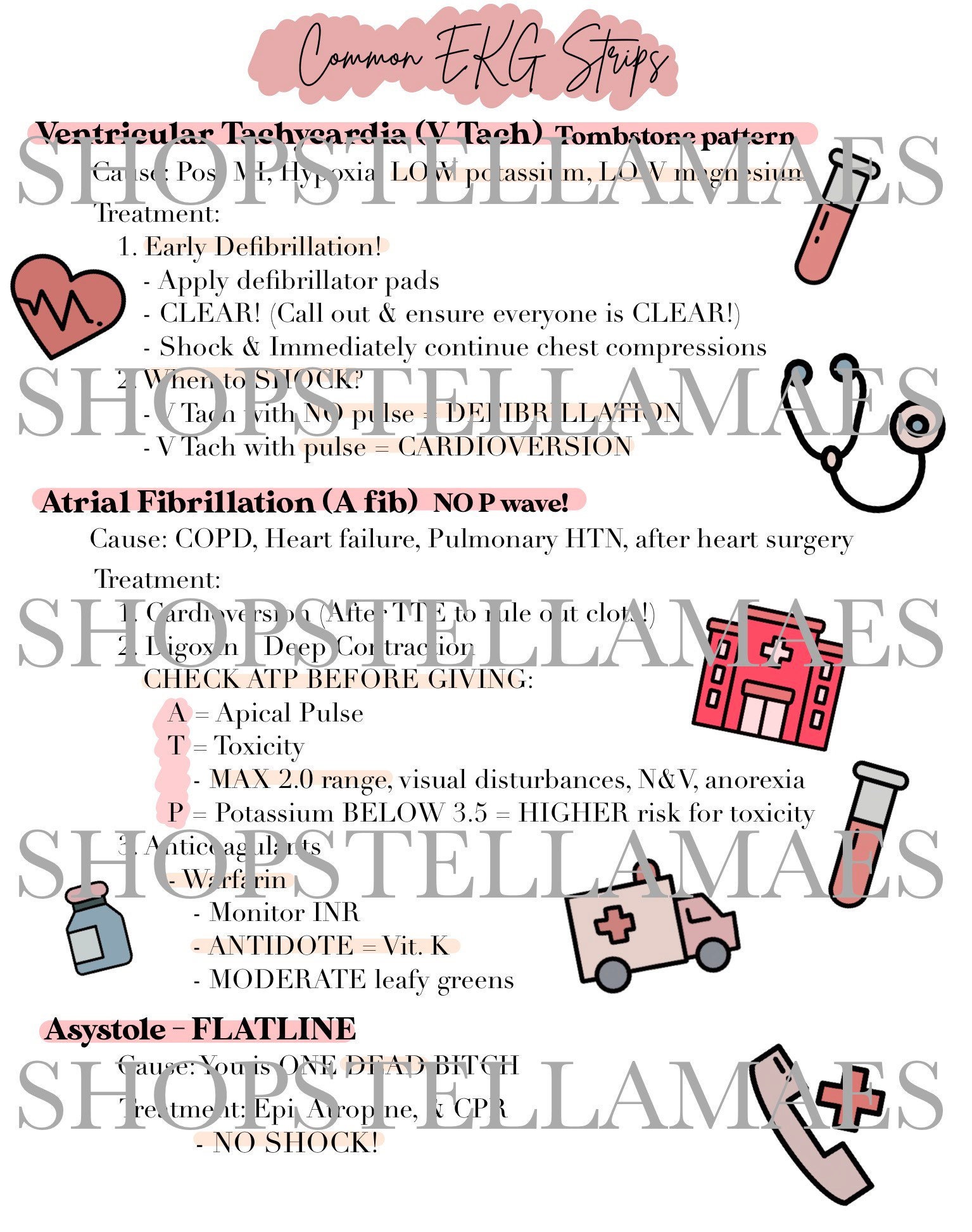 EKG | Nursing School | Future RN | EKG Cheat Sheet - Etsy
