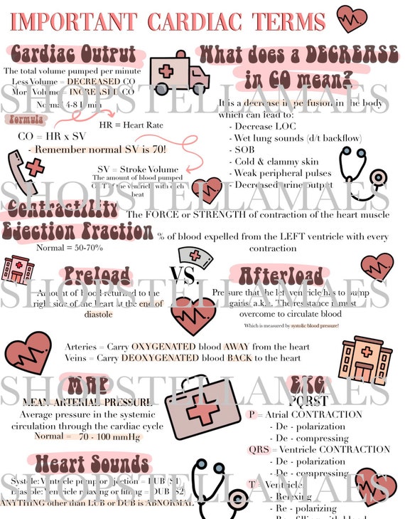 Important Cardiac Terms Nursing School Cardiac Nursing - Etsy
