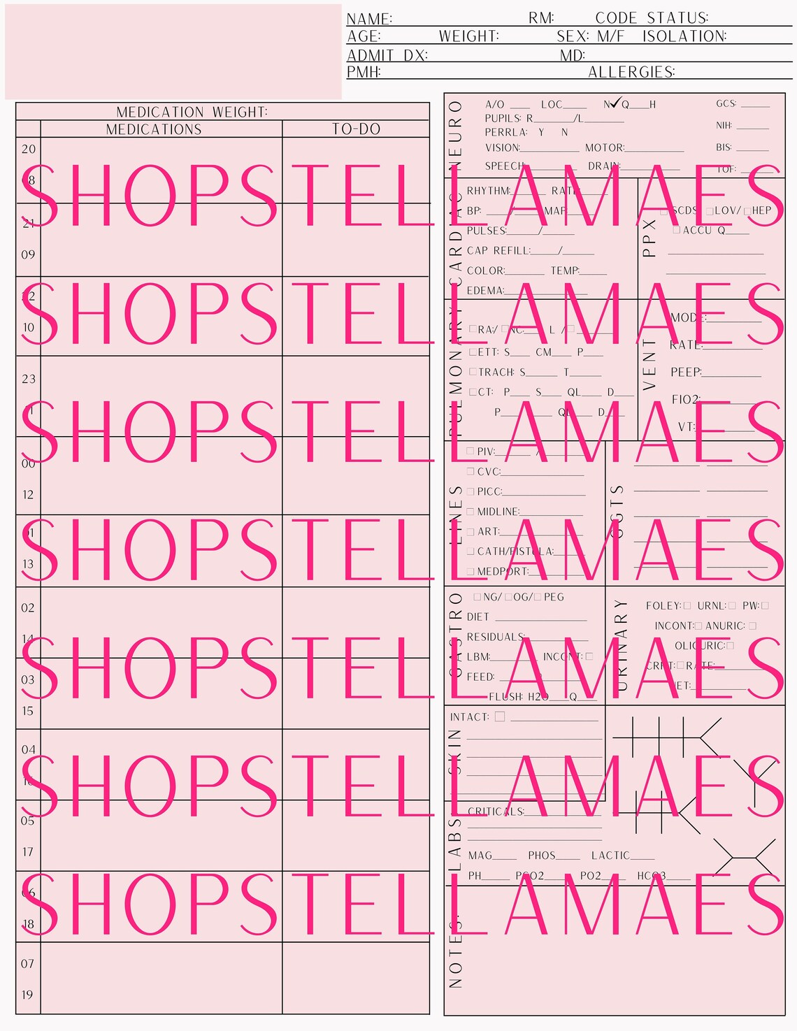 Peds Nurse Report Sheet-picu Nursing-nurse Brain-icu Nurse Report Sheet ...