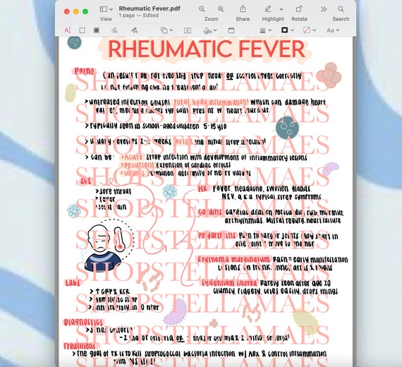 Nursing Notes Rheumatic Fever Nursing School Study - Etsy