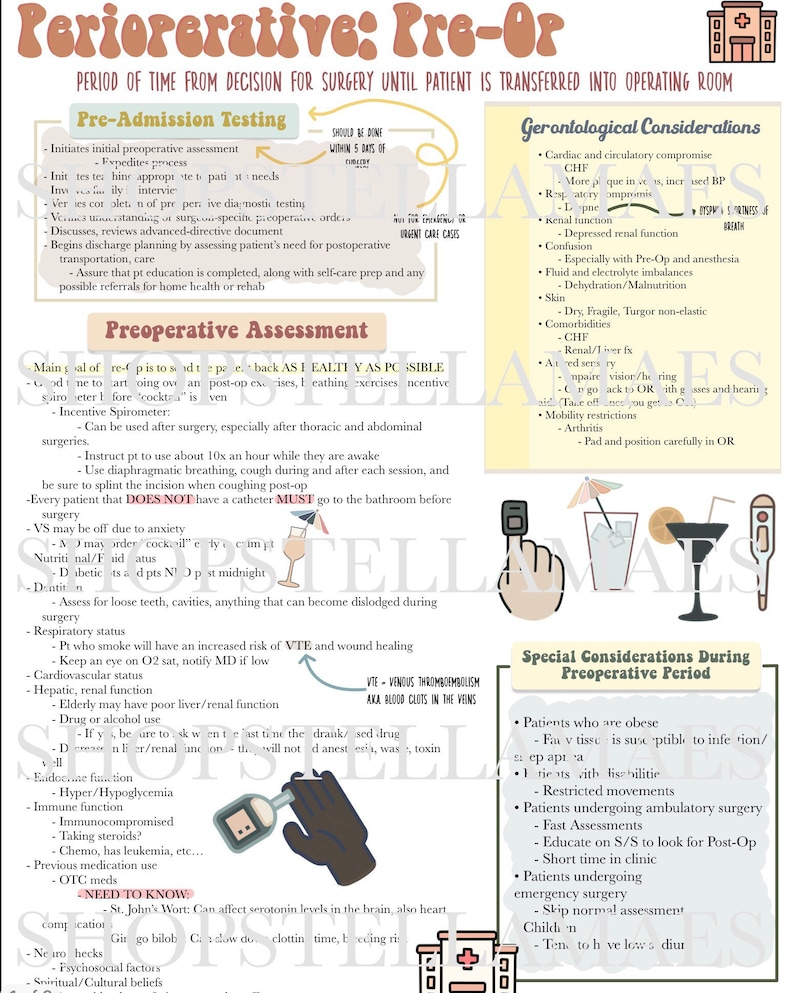 BUNDLE** Pre-op Intra-op Post-op Nursing Student Notes - Study Guide ...