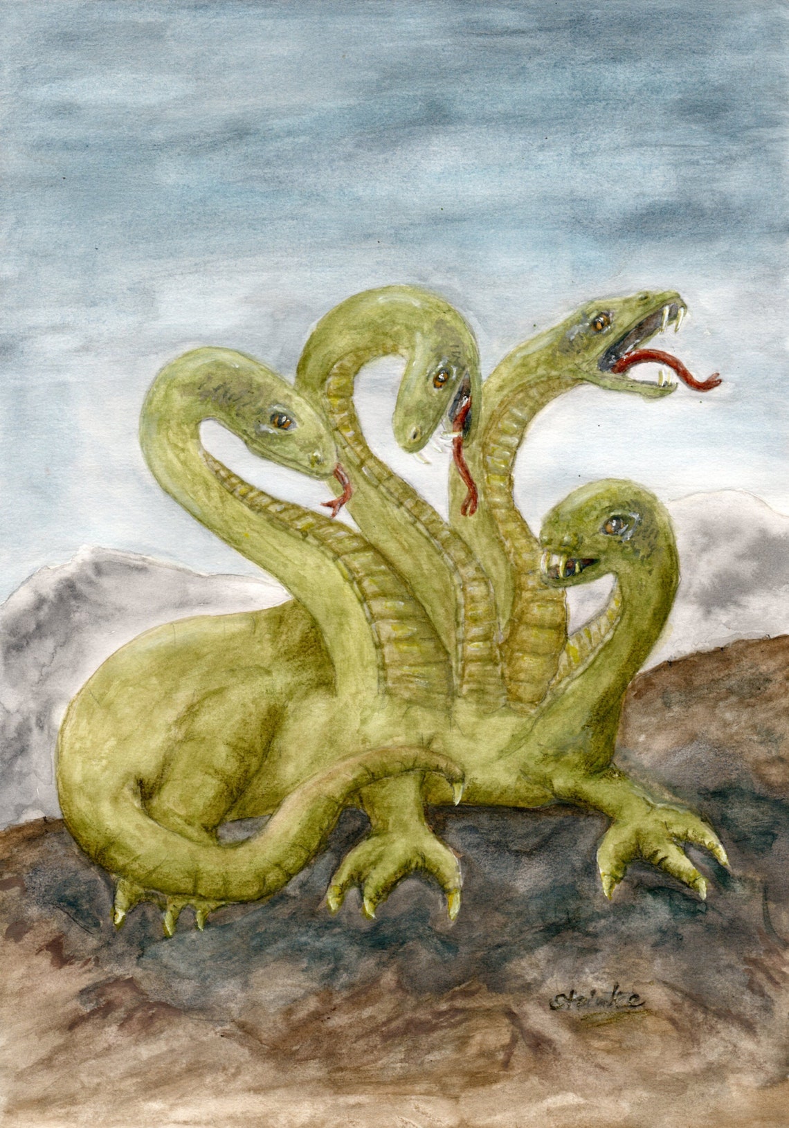 Many-headed Snake / Hydra Original Watercolour Painting - Etsy