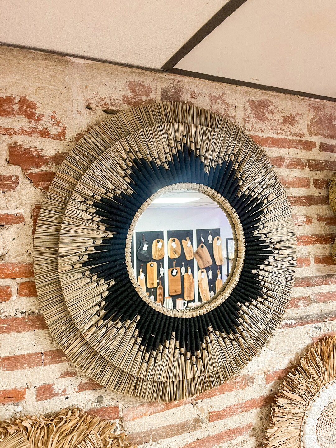 Decorative Wall Mirror 70 Cm in Diameter in Straw, Natural Material and ...