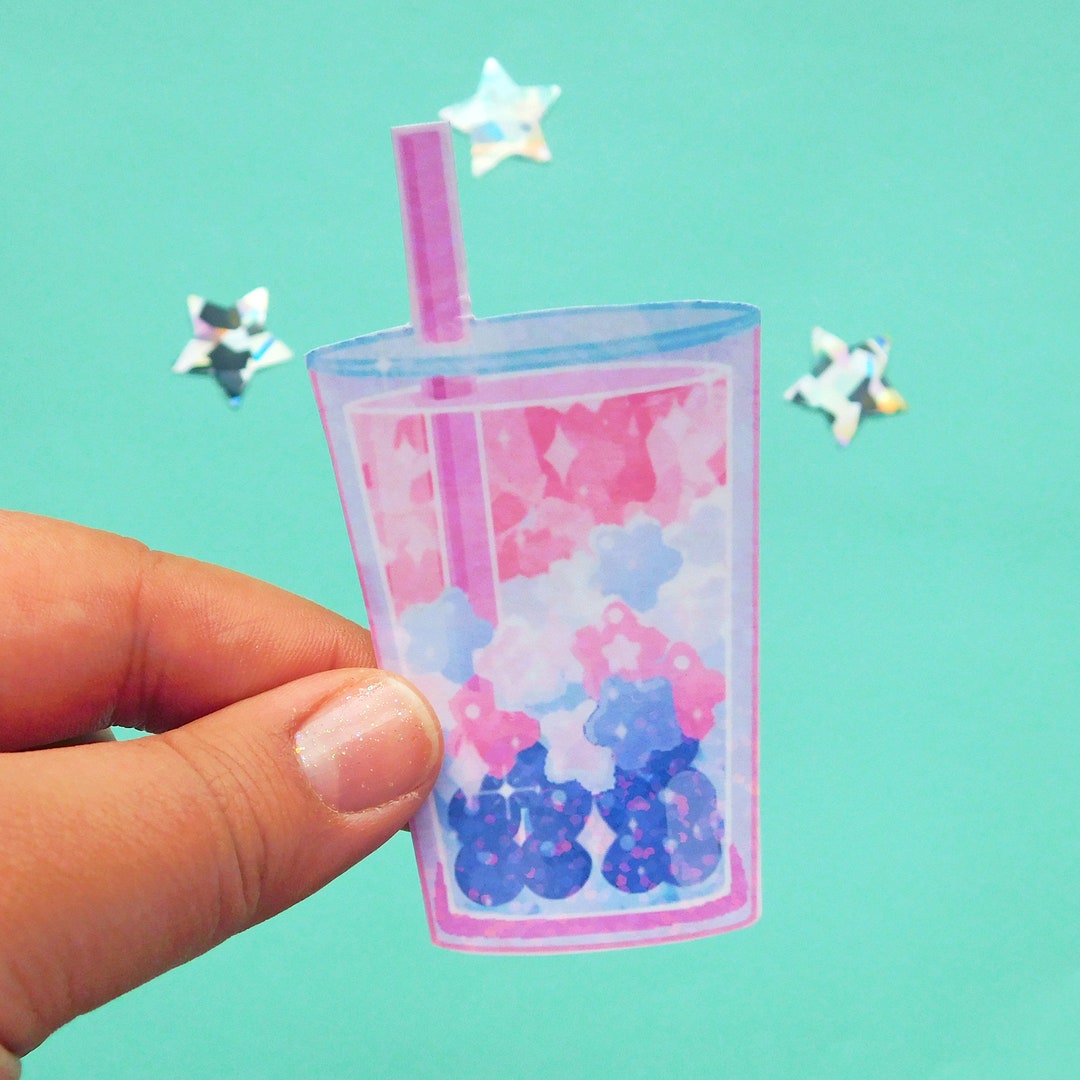 Trans Pride Sparkle Bubble Tea Holographic Sticker - Etsy