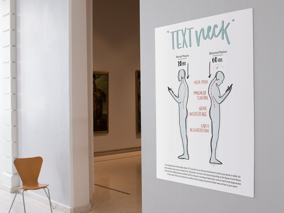 Text Neck Chiropractic Poster Subluxation Symptoms Spine | Etsy