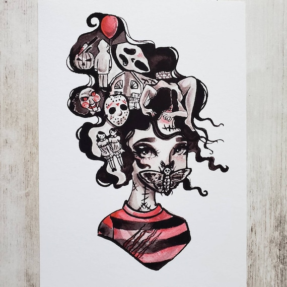 Classic Horror Fan 5x7 Inch Art Print From Drawlloween 2021 | Etsy
