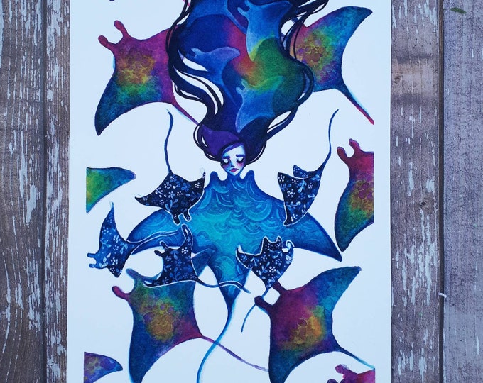 Manta Ray Mermaid 5x7 Inch Art Print From Mermay 2019 - Etsy