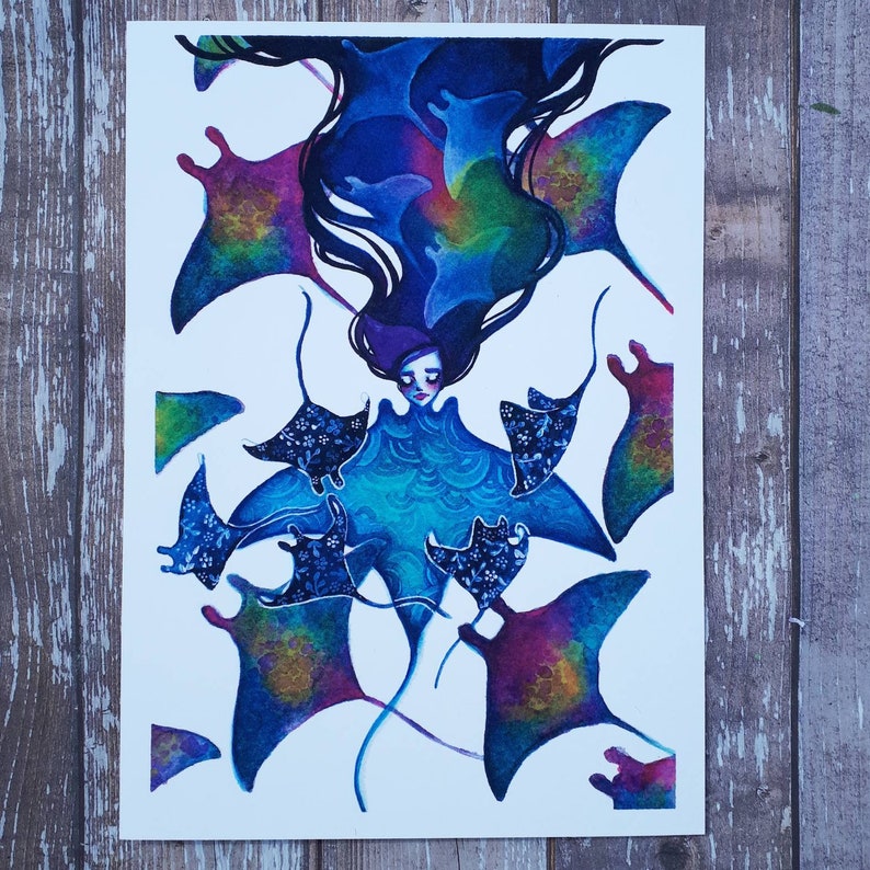 Manta Ray mermaid 5x7 Inch Art Print from Mermay 2019 | Etsy