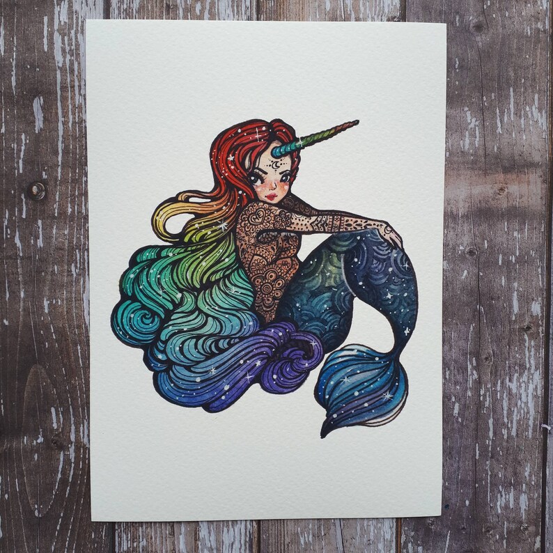 Rainbow Mermicorn 5x7 Inch Mermay Themed Art Print - Etsy