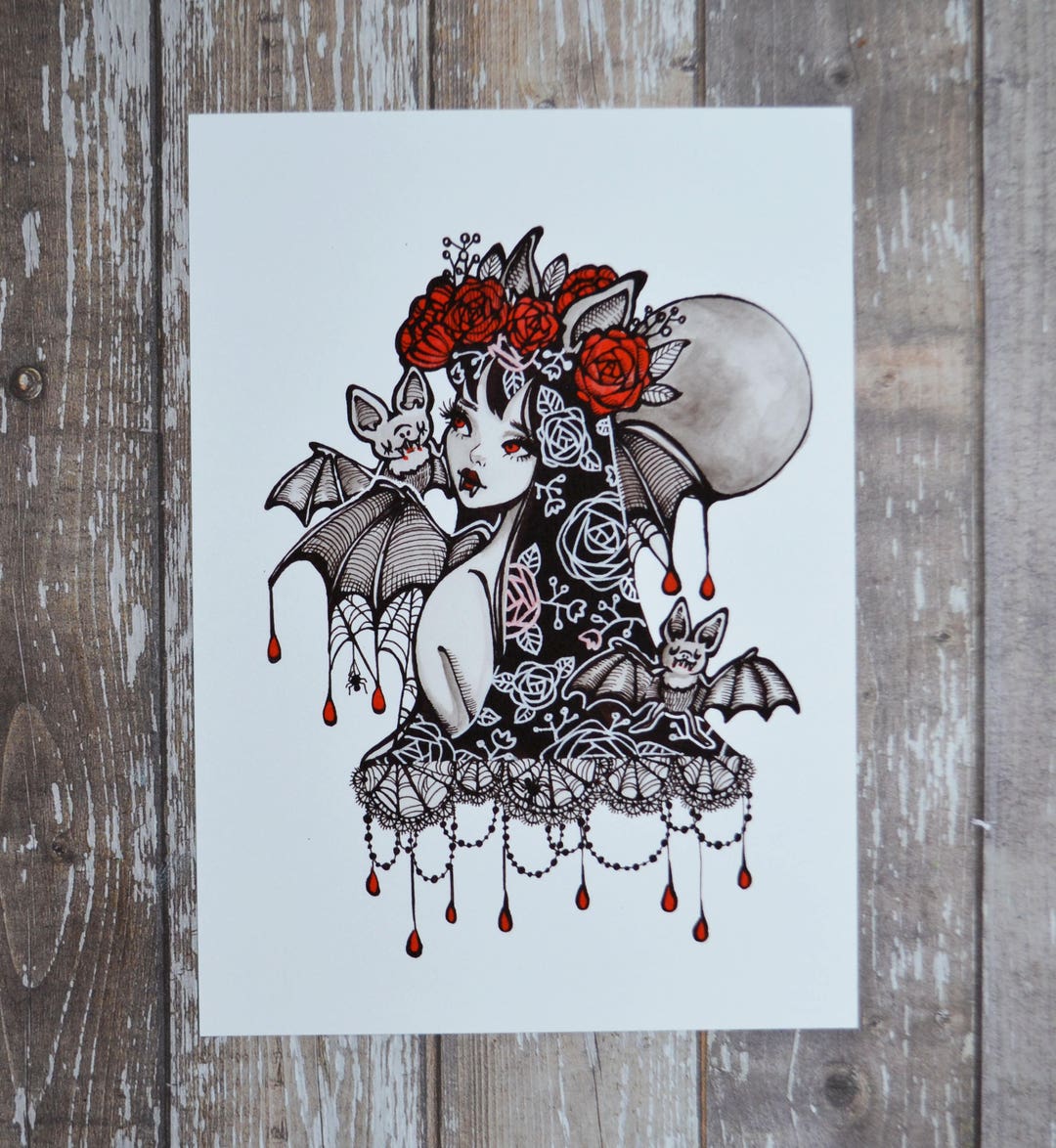 Vampire Bat - 5x7 Inch Halloween Themed Art Print From Drawlloween ...