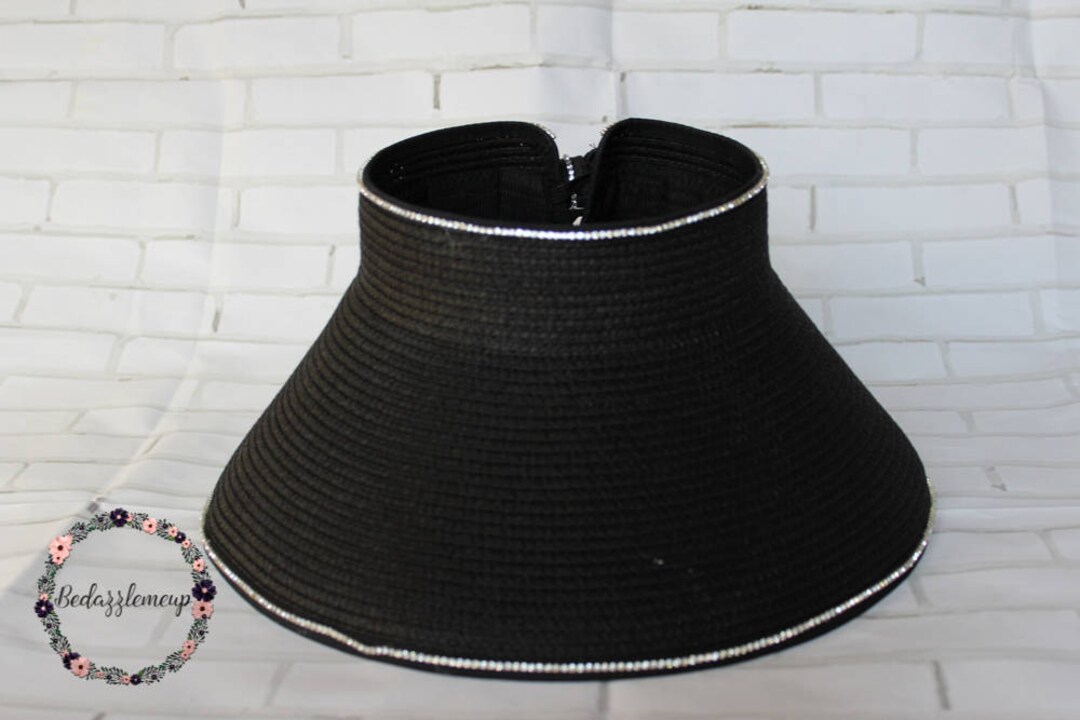 Black Rhinestone Hat - Open Top Hat - Woven Straw Hat - Bling Hat ...