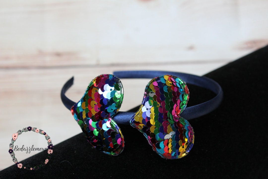 Sequin Heart Headband Hard Headband Sparkly Headband Heart Bow Headband ...