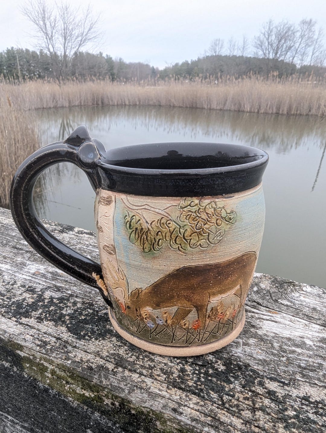 Buck and Doe Whitetail Deer Under Birch or Aspen Tree Forest Handmade ...