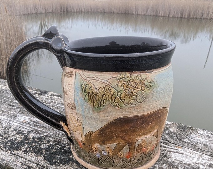 Buck and Doe Whitetail Deer Under Birch or Aspen Tree Forest Handmade ...