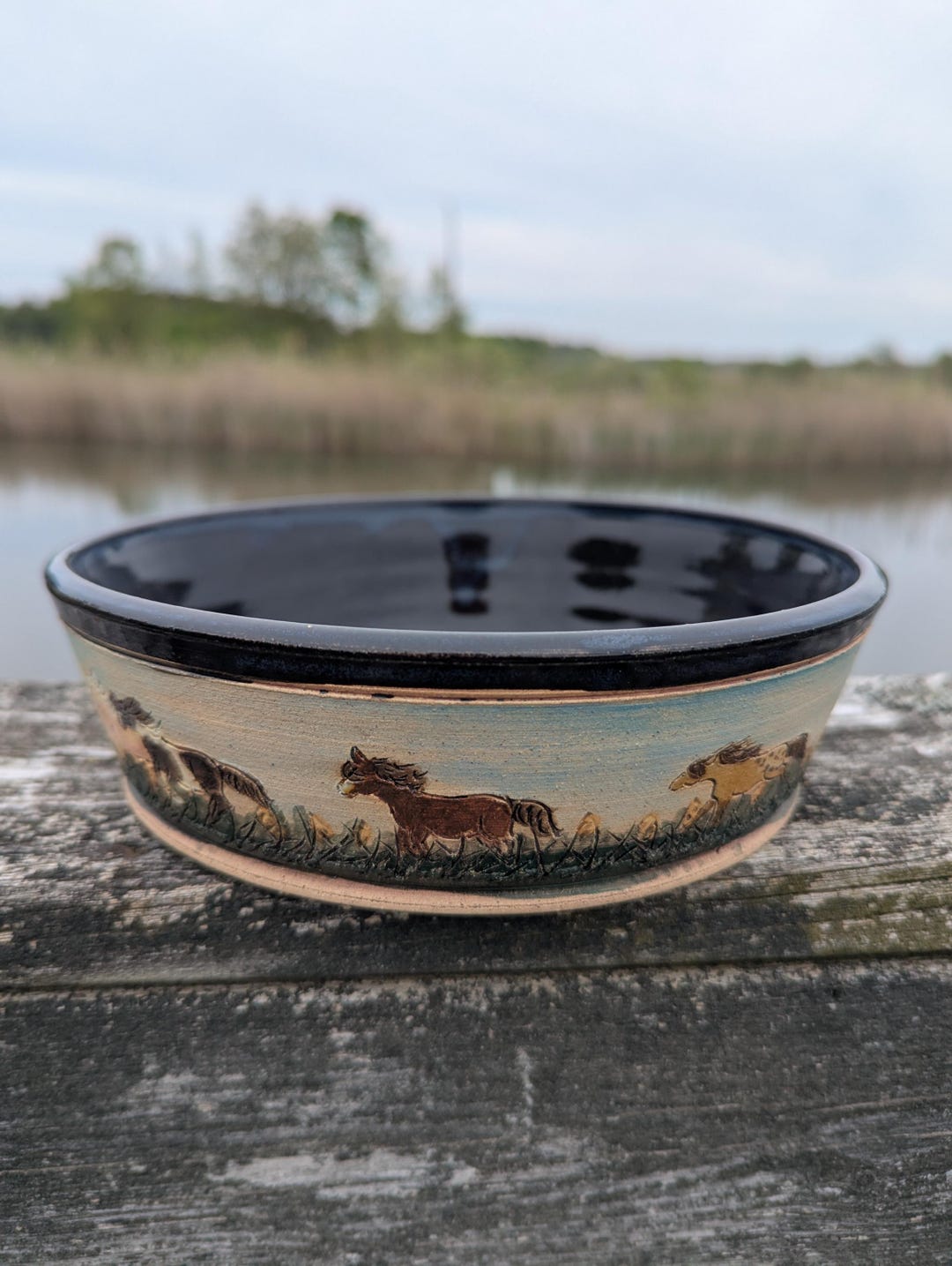 Running Horses Handmade Stoneware Pottery 8 Inch Pie Plate Casserole ...