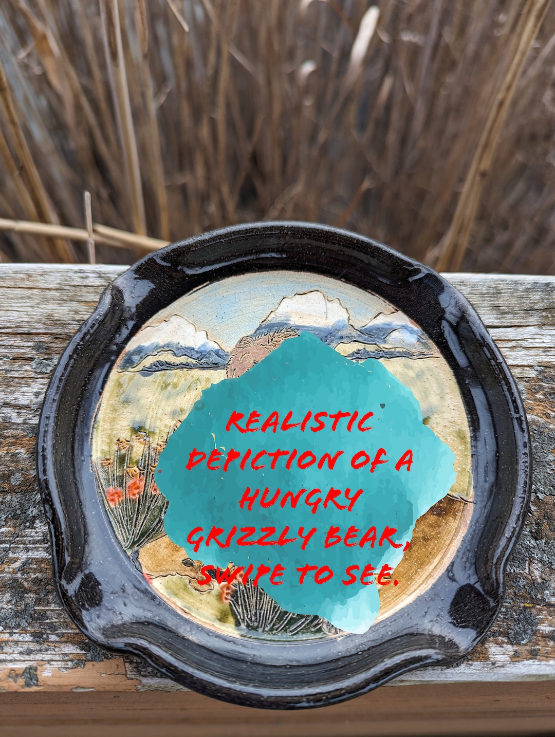 Handmade Grizzly Bear With Downed Bison Stoneware Pottery Cigar Rest ...