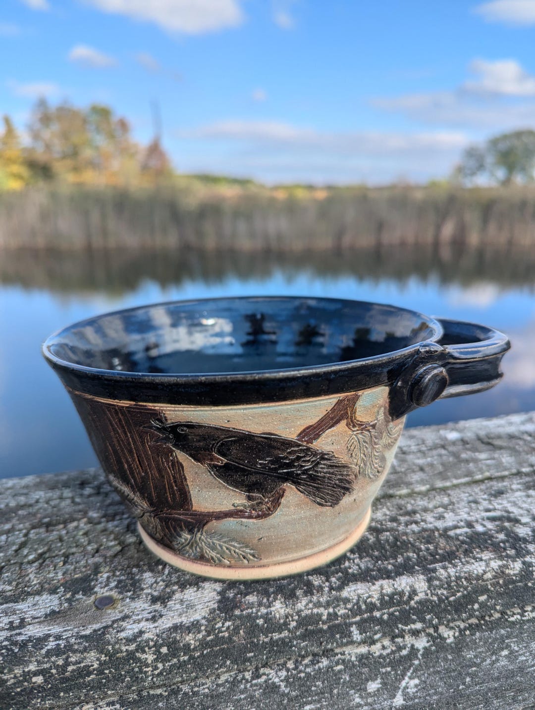 Handmade Stoneware Pottery Black Crow Soup Mug Bowl - Etsy