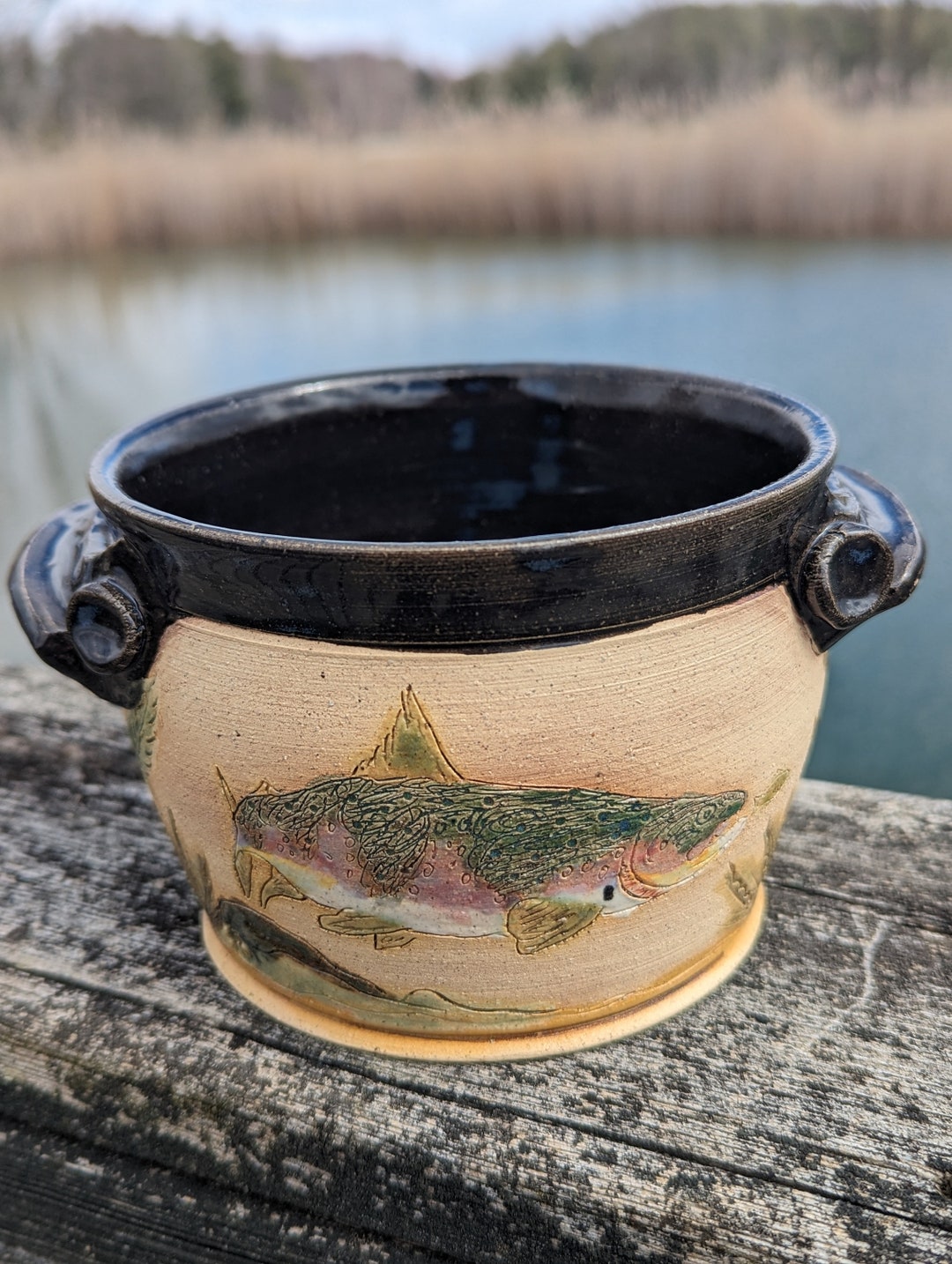 Rainbow Trout Salmon Fish Carved Baking or Serving Bowl Handmade ...