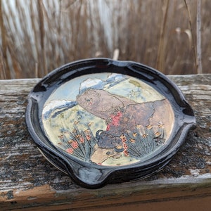 Handmade Grizzly Bear With Downed Bison Stoneware Pottery Cigar Rest ...