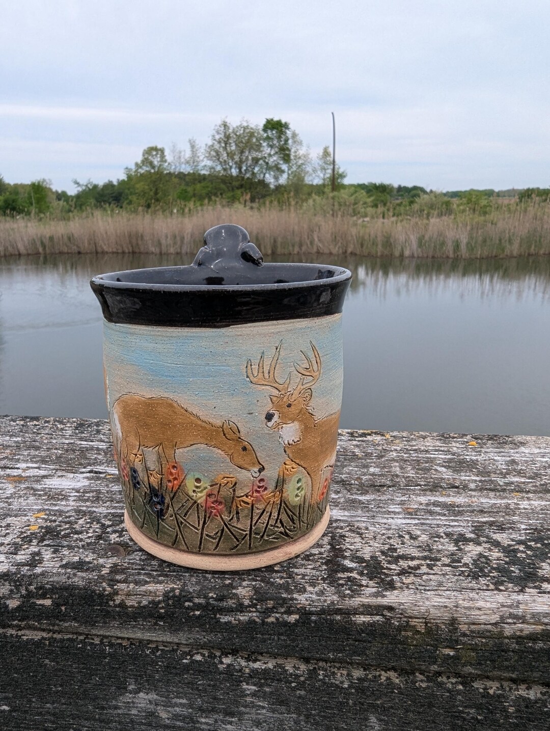 Buck and Doe Whitetail Deer in Wildflowers and Prairie Grasses Handmade ...