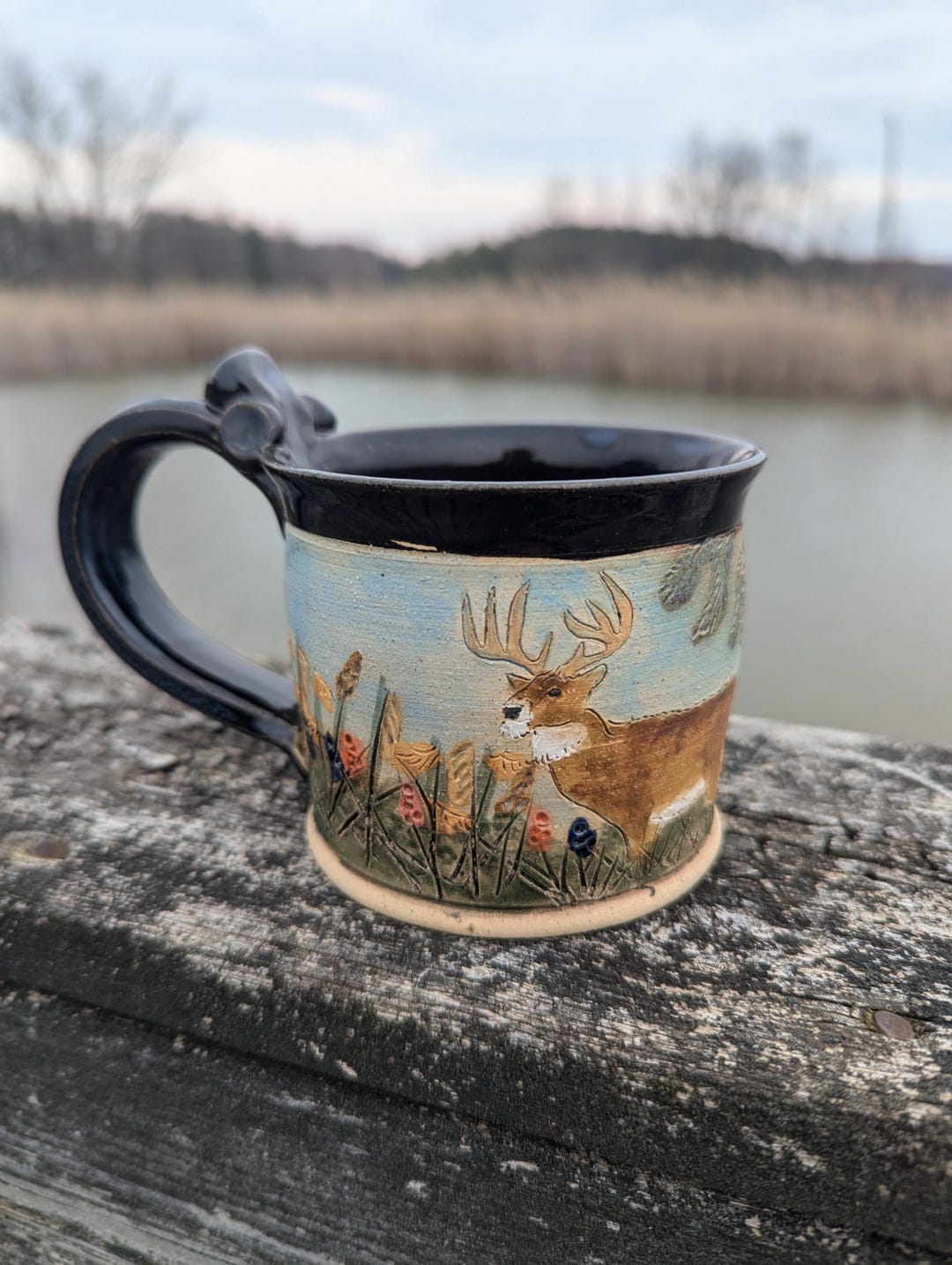 Handmade Buck Deer Stoneware Mug: Pine Tree Forest Pottery Cup - Etsy