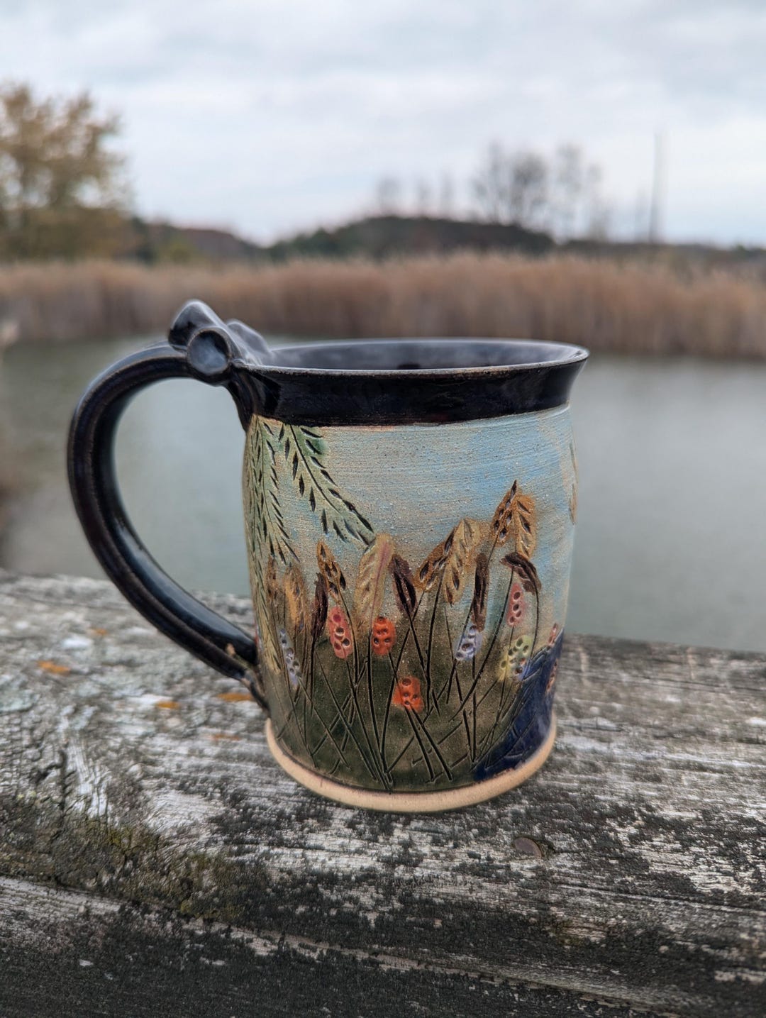 Moose Bull in Swamp With Willow Tree Stoneware Pottery Coffee Mug Tea ...