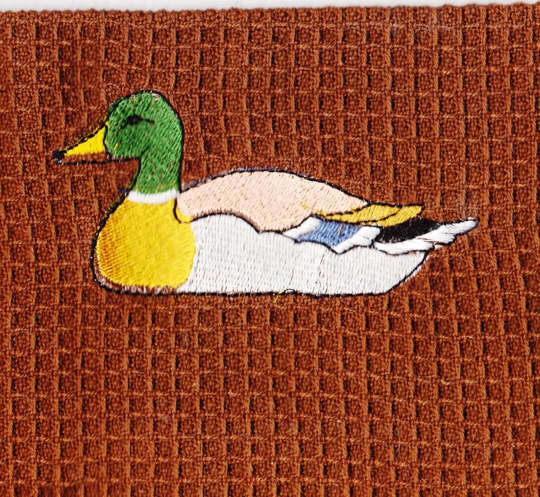 Embroidered Mallard Duck Hand Cloth - Brown Waffle Weave Sold by Unit ...