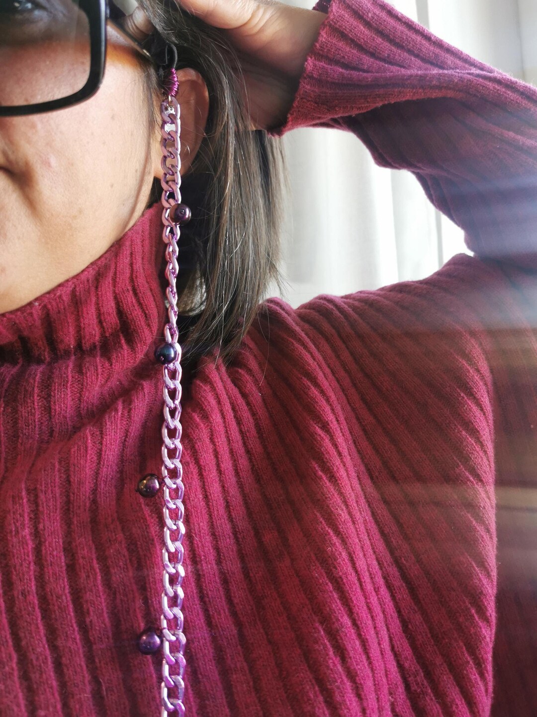 Lilac Eyeglass Chain Handmade With Dark Purple Pom Pom Necklace Funny Gift for Your Gay Friend ...