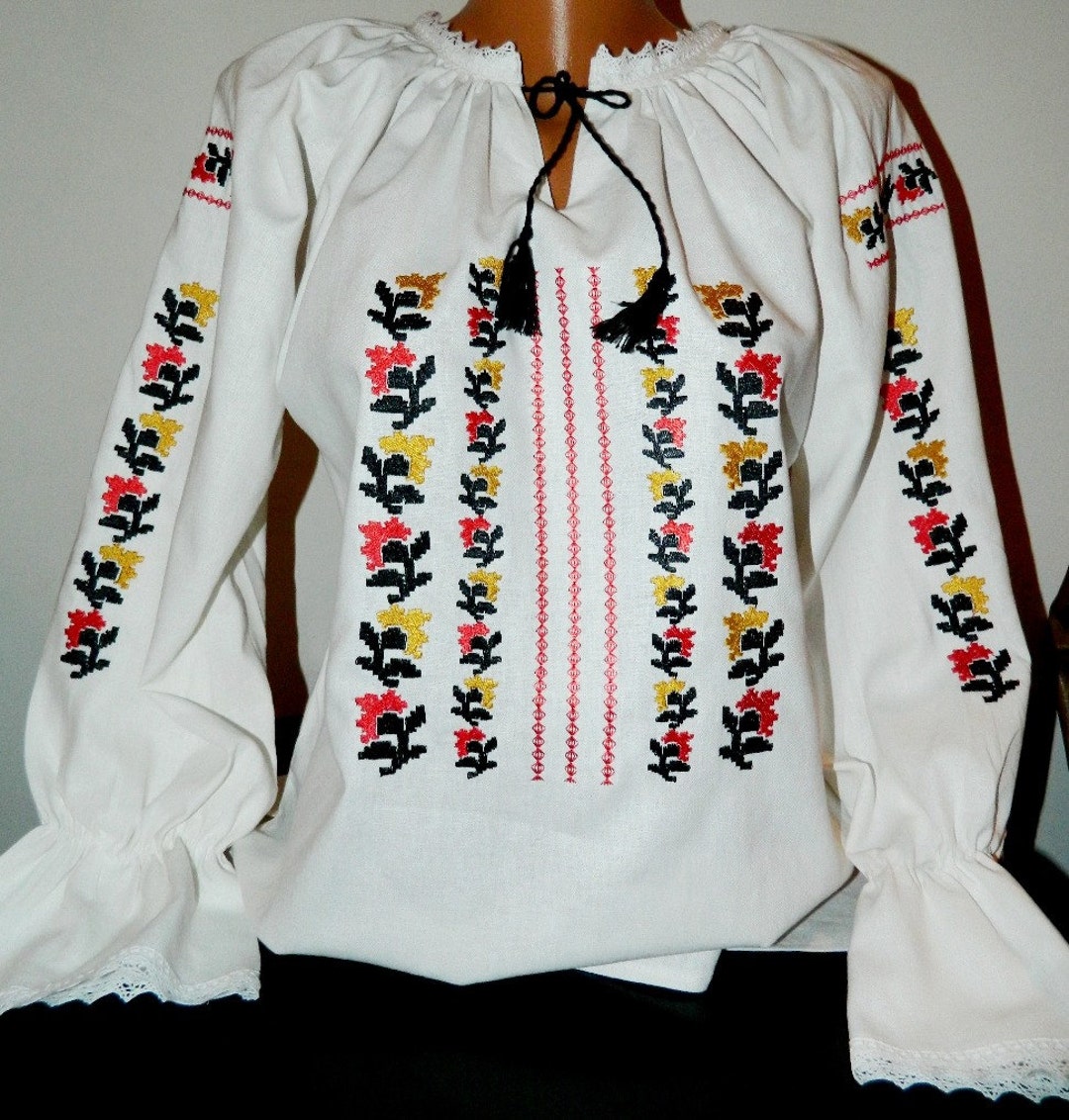 Romanian Peasant Ethnic Top Tunic Embroidered Blouse All Custom Sizes ...