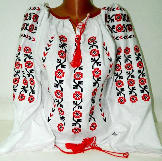 Romanian Peasant Ethnic Top Tunic Embroidered Blouse All - Etsy