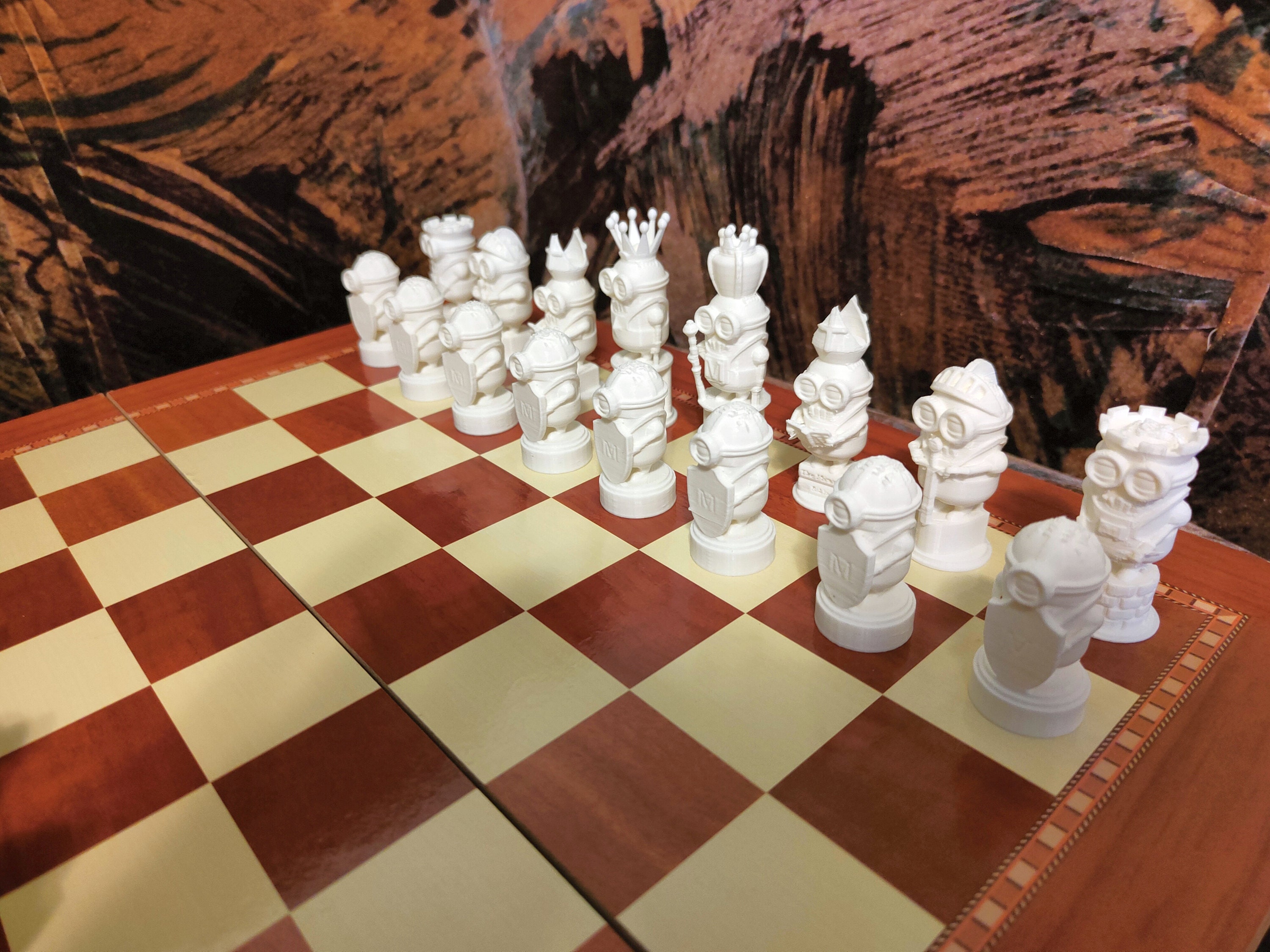 Custom 3D Printed Chess Set chess Board Backgammon and Checkers Wood ...