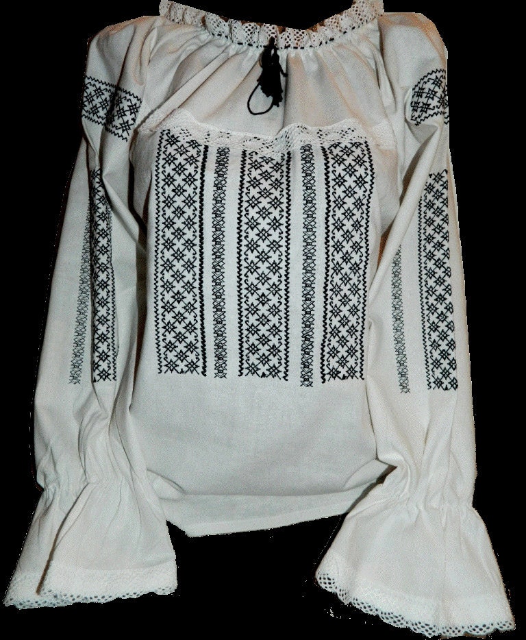 Romanian Peasant Ethnic Top Tunic Embroidered Blouse All Custom Sizes ...